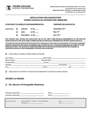 Fillable Online tourocom touro APPLICATION FOR GRADUATION TOURO COLLEGE ...