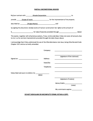 Fillable Online Kinsale - Interim Lien Waiver Form 1 Fax Email Print ...