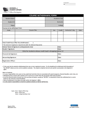 Fillable Online COURSE WITHDRAWAL FORM - pmuedusa Fax Email Print - pdfFiller
