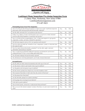 Fillable Online LookSmart Home Inspections Pre-closing Inspection Form ...
