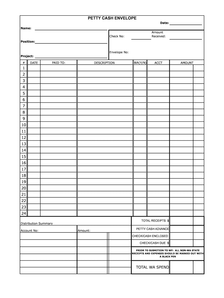 Fillable Online PETTY CASH ENVELOPE Fax Email Print - pdfFiller
