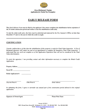 Fillable Online EARLY RELEASE FORM - City of Richmond Virginia Fax ...