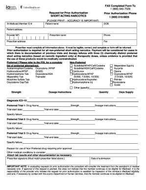 Fillable Online Short Acting Narcotics PA Form NPI Oct15doc Fax Email ...