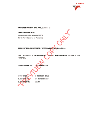 Fillable Online transnetfreightrail co TRANSNET FREIGHT RAIL RME, a ...