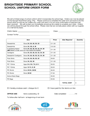 Fillable Online School uniform order formpdf - primarysite-prods3 Fax ...