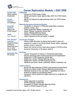 Fillable Online Career Exploration Module DAY ONE Lesson Title Career ...
