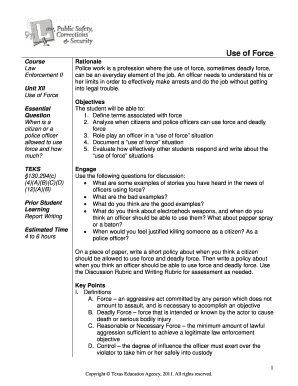 Fillable Online Use of Force Course Law Enforcement II Unit XII Use of ...