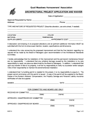 Fillable Online quail-meadows ARCHITECTURAL PROJECT APPLICATION AND ...
