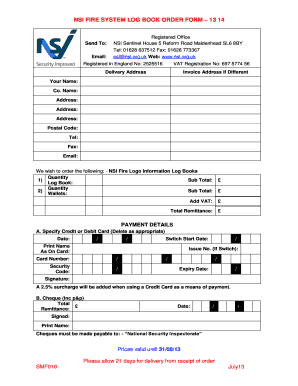 Fillable Online NSI FIRE SYSTEM LOG BOOK ORDER FORM 13 14 Fax Email ...