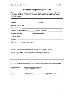 Fillable Online sfasu Certificate Program Request Form - sfasuedu Fax ...