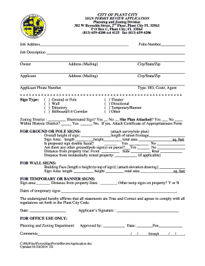 Fillable Online CITY OF PLANT CITY SIGN PERMIT REVIEW APPLICATION ...