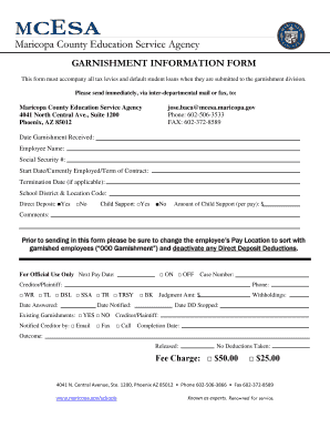 Fillable Online GARNISHMENT INFORMATION FORM - Maricopa Homepage Fax ...