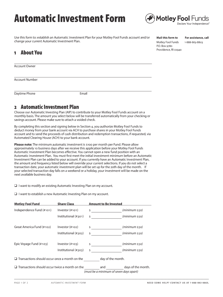 Fillable Online Automatic Investment Form Fax Email Print - pdfFiller