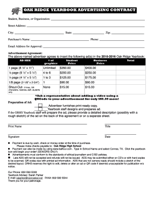 Fillable Online OAK RIDGE YEARBOOK ADVERTISING CONTRACT Fax Email Print ...