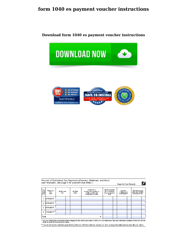 IRS 1040-ES Payment Voucher Instructions - Blank Fillable Template ...
