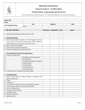 Fillable Online AOC Initial Certification Passenger Operations Approval ...