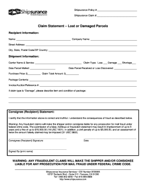 Fillable Online Claim Statement Lost or Damaged Parcels Fax Email Print ...