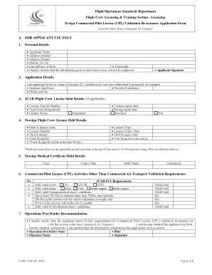 Fillable Online Forign Commercial Pilot License (CPL) Validation ...