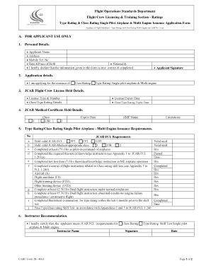 Fillable Online Airplane or Flight Simulator - Type Rating and Class ...