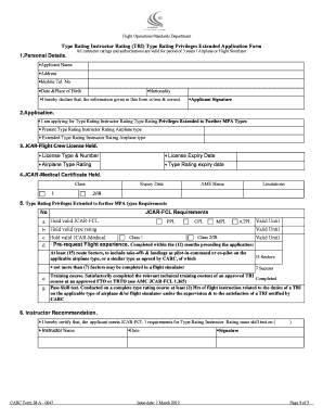 Fillable Online Type Rating Instructor Rating TRI Type Rating ...