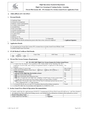 Fillable Online Private Pilot License (H) SPA Issuance For Jordan Armed ...