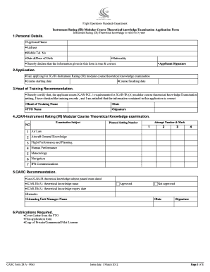 Fillable Online Instrument Rating (IR) Modular Course Theoretical ...