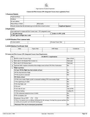 Fillable Online Commercial Pilot License (CPL Integrated Course) Issue ...