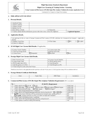 Fillable Online Forign Commercial Pilot License (CPLIR) Single Pilot ...