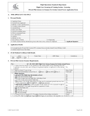 Fillable Online Private Pilot License (A) Issuance for Jordan Armed ...