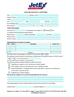 Fillable Online Damage Claim Form JEF Fax Email Print - pdfFiller