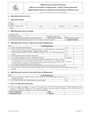 Fillable Online Flight Dispatcher Instructor Authorization ...