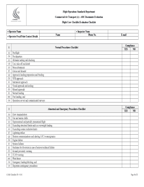 Fillable Online Flight Crew Checklist Evaluation Checklist Fax Email ...