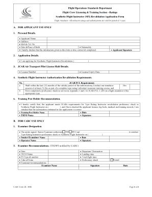 Fillable Online Synthetic Flight Instructor (SFI) Revalidation Application Form Fax Email Print ...