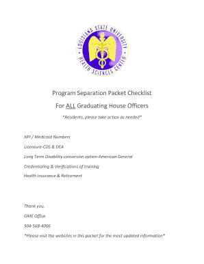 Fillable Online medschool lsuhsc Program Separation Packet Checklist ...