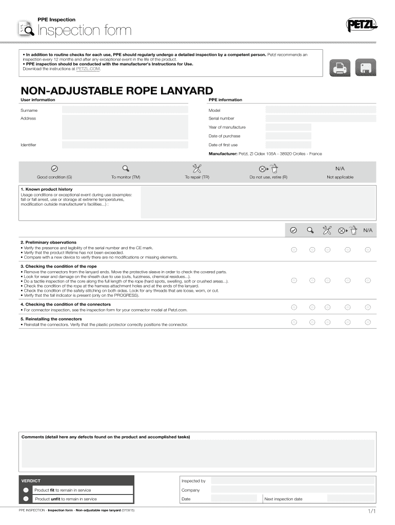 Fillable Online PPE inspection should be conducted with the ...