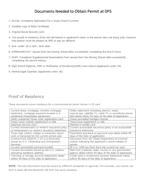Fillable Online Documents Needed to Obtain Permit at DPS Fax Email ...