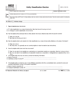 Fillable Online Form 8832 (Rev. December 2006). Entity Classification ...