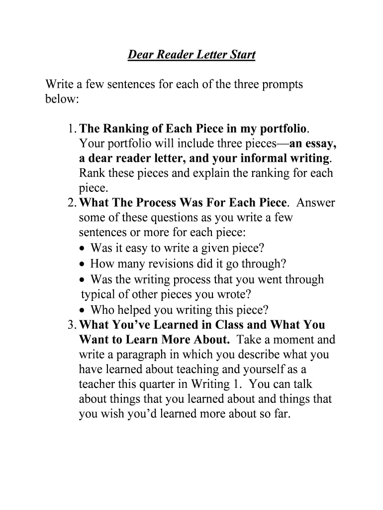 Dear Reader Letter - Fill Online, Printable, Fillable, Blank | pdfFiller