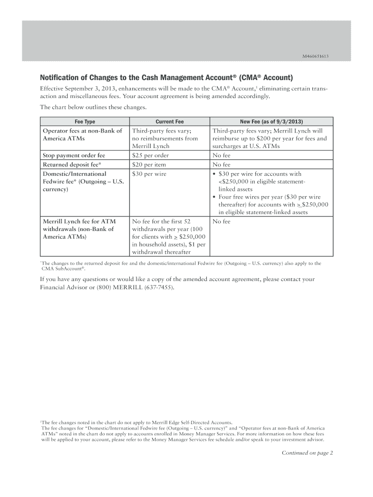 Fillable Online Notification of Changes to the Cash Management Account ...