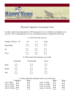 Fillable Online ontariocountyhumanesociety Physical Capacities ...
