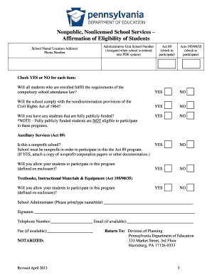 Fillable Online Nonpublic Nonlicensed School Services Affirmation of Fax Email Print - pdfFiller