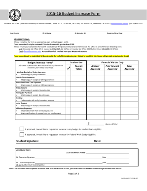Fillable Online banapps westernu 2015-16 Budget Increase Form Fax Email ...