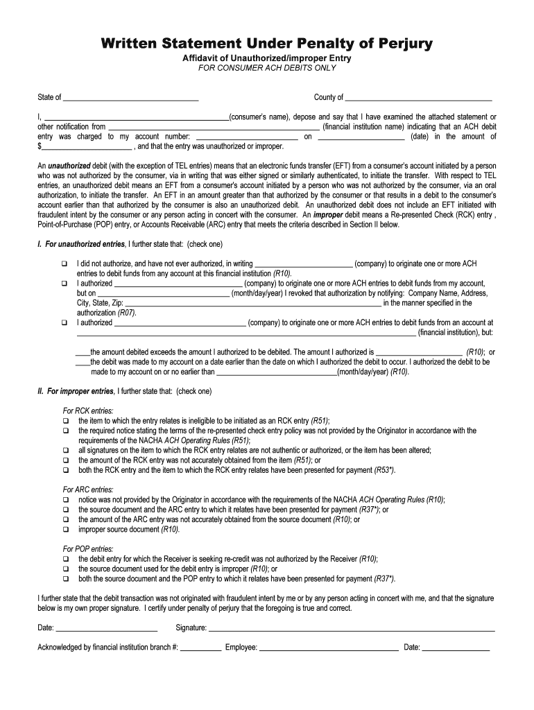 Fillable Online siskiyoucu Written Statement Under Penalty of Perjury ...