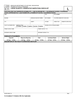 Fillable Online dnr mo Large quantity generator inspection checklist ...