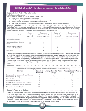Fillable Online EXAMPLE A Graduate Program Outcomes Assessment Plan and ...