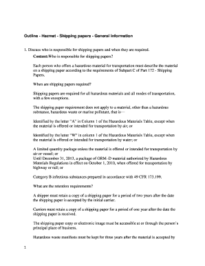 Fillable Online Outline - Hazmat - Shipping papers - General ...