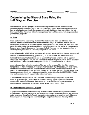 Fillable Online Determining the Sizes of Stars Using the H-R Diagram ...