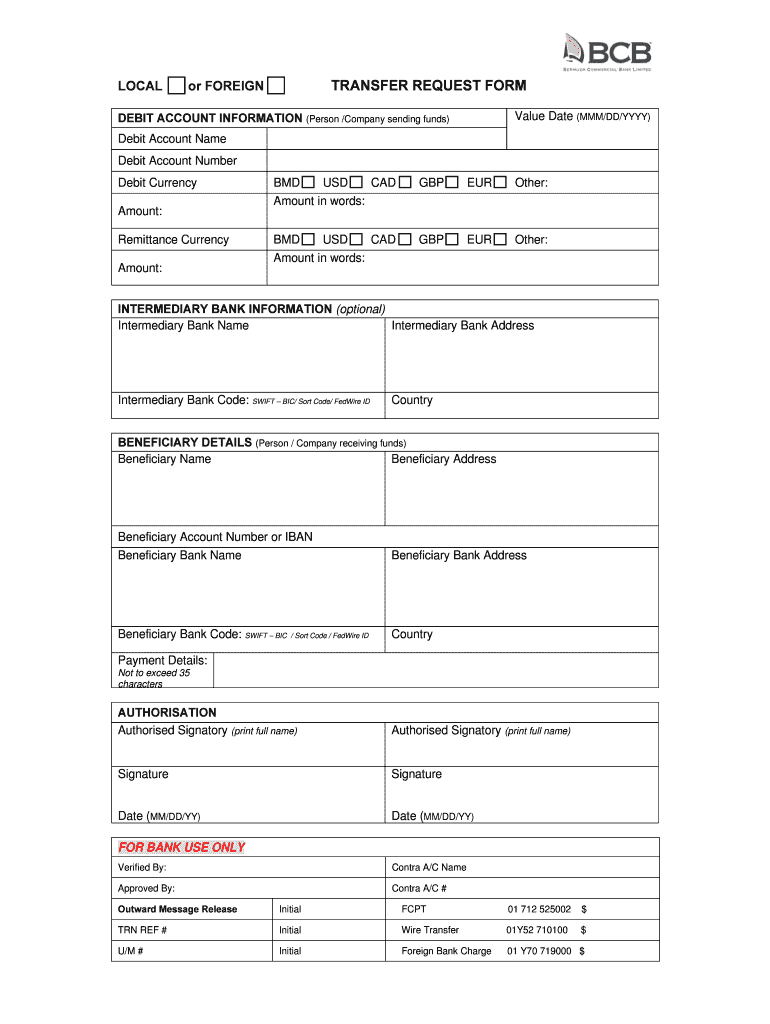 Fillable Online bcb Local Foreign Transfer Request Form MC1 - bcbbm Fax ...