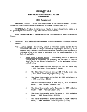 Fillable Online ibew292benefits AMENDMENT NO 2 TO ELECTRICAL WORKERS ...