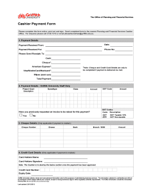 Fillable Online Cashier Payment Form - Griffith University Fax Email ...